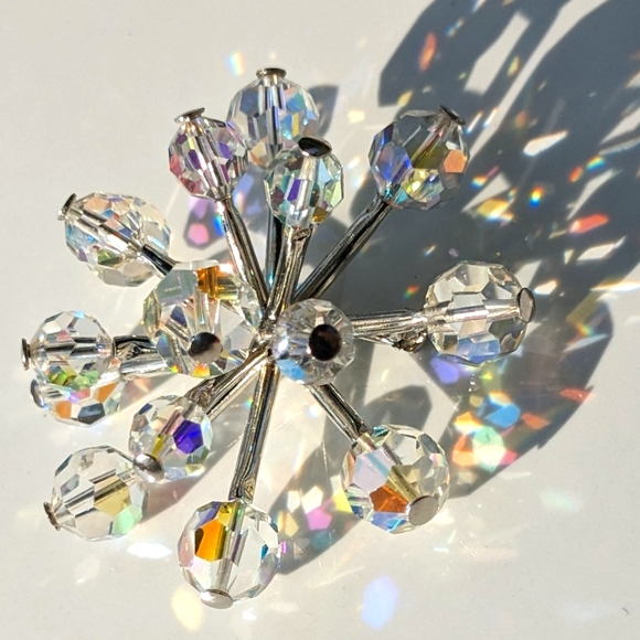 Vintage | Jewelry | Vtg Atomic Starburst Silver Tone Crystal Borealis ...